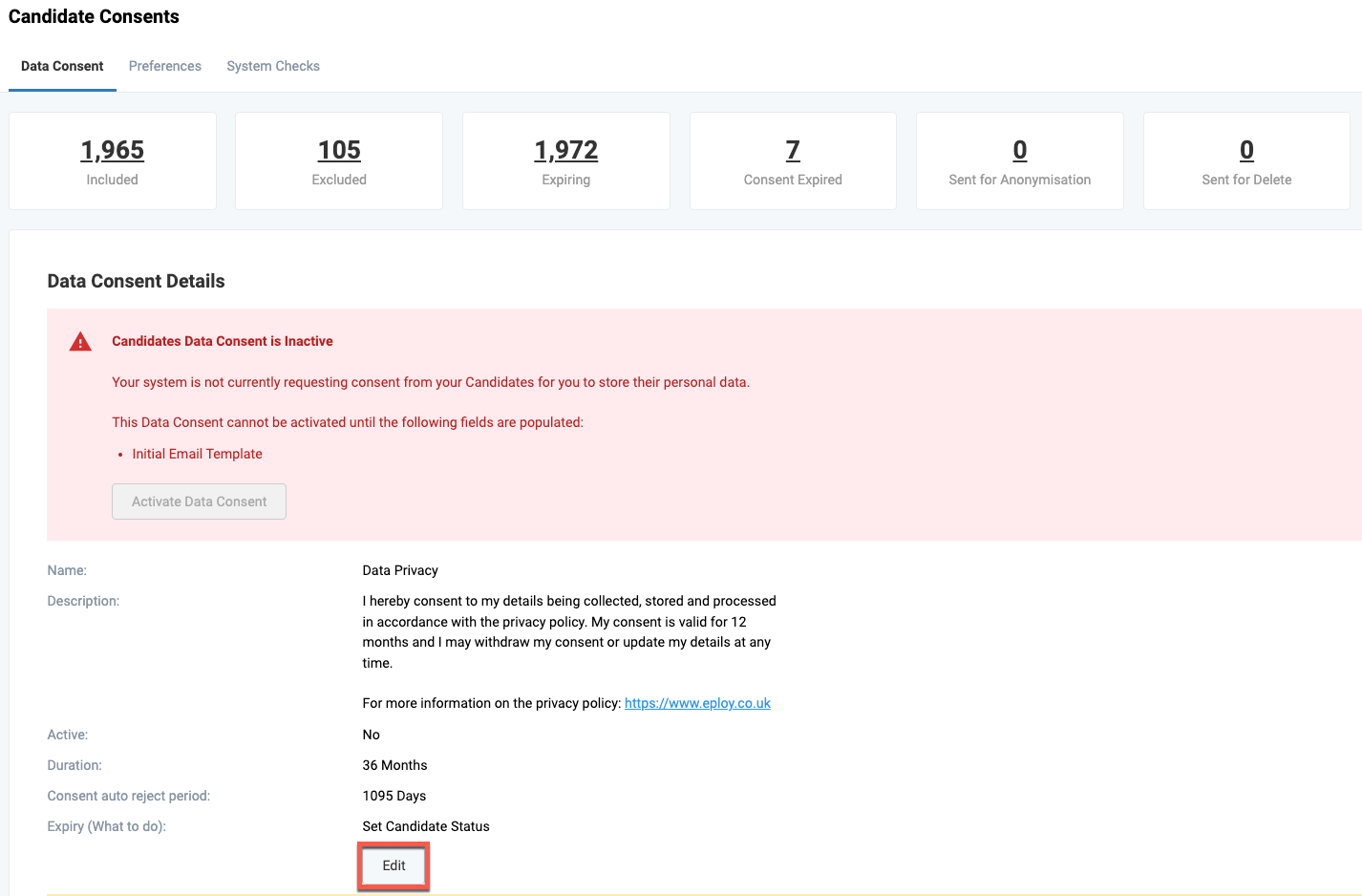 GDPR Settings – Eploy